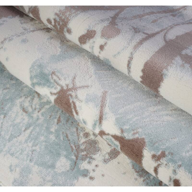LaDole Rugs Floral Pattern Poppy Abstract Area Rug in Blue Cream ...