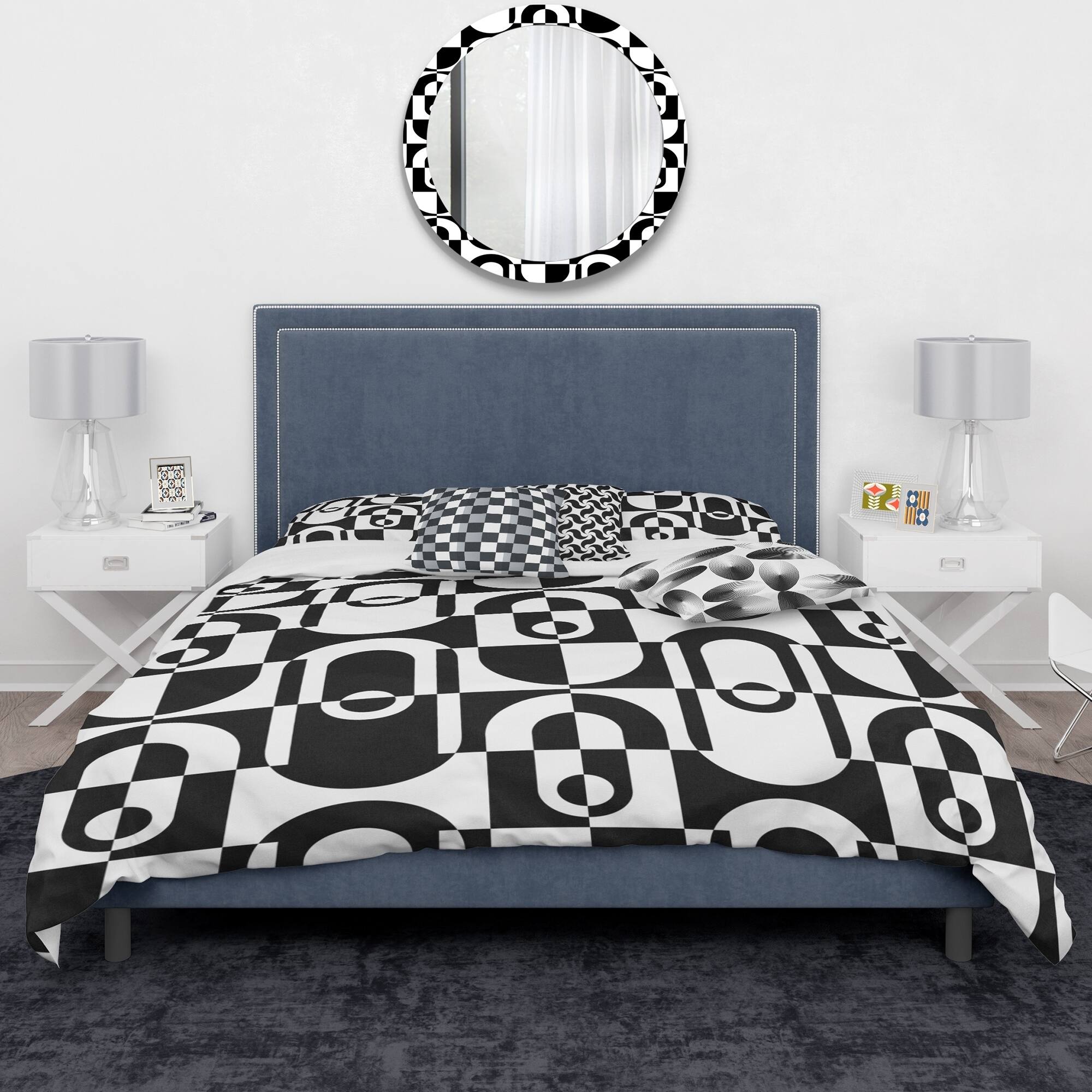 Designart Monochrome Geometric Pattern Viii Mid Century Modern Duvet