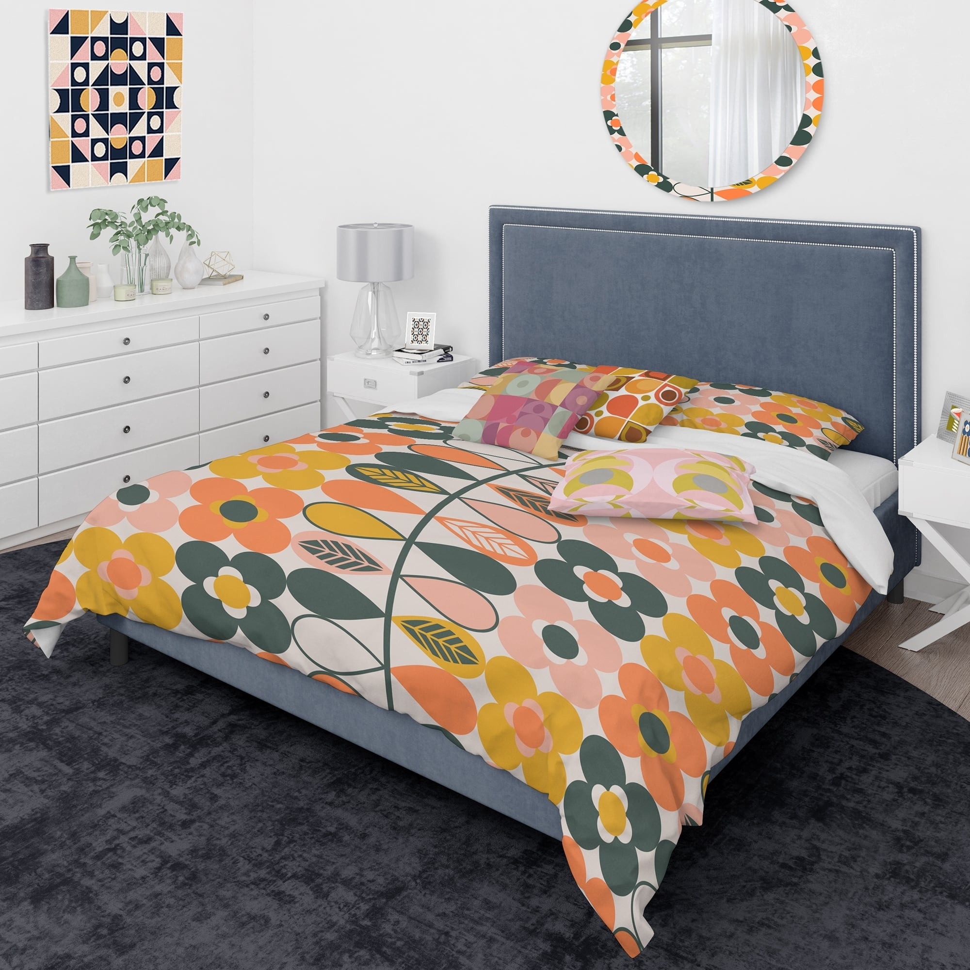 Designart Botanical Retro Design I Mid Century Modern Duvet Cover