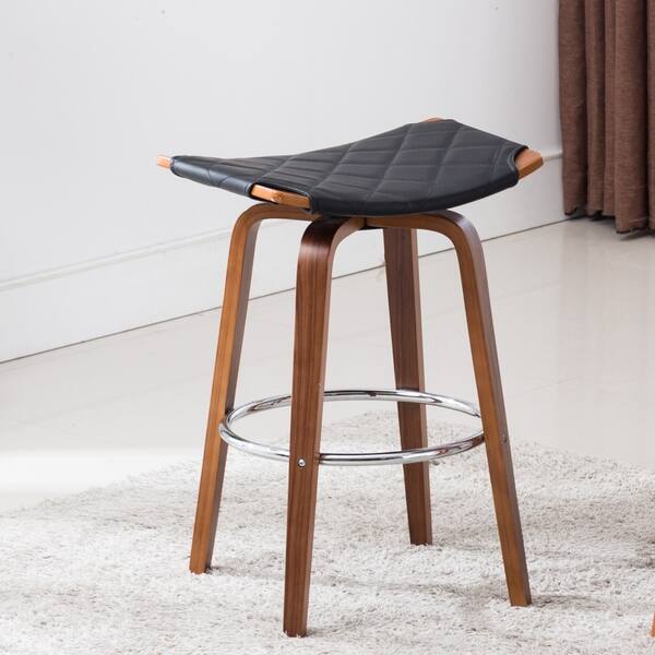 Mid-Century Backless Black Faux Leather Swivel Counter Height Stool Set ...