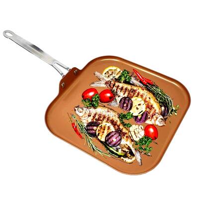 Professional Copper 11" Multi-purpose Square Griddle Pan Ceramic Non ...