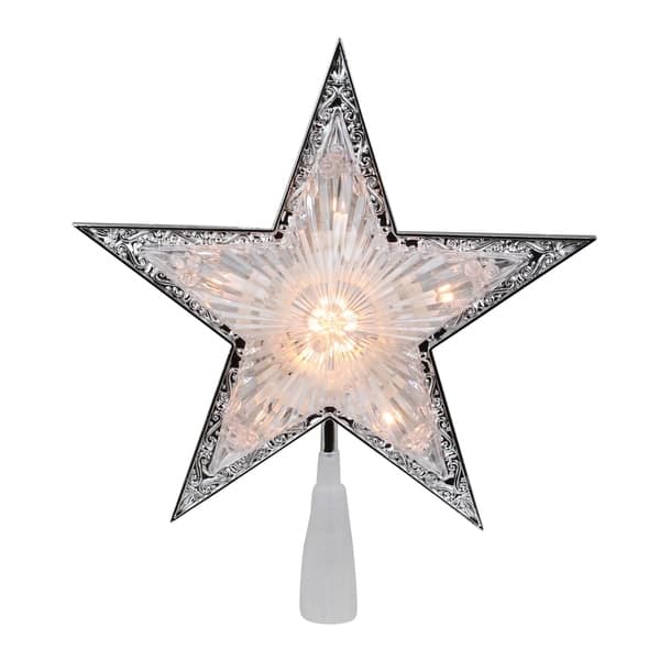 9" Silver and Clear Crystal 5 Point Star Christmas Tree Topper - Bed ...