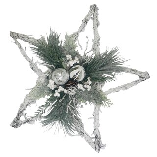 Platon 22" Frosted Star Decor with Pine, Berries, Ornaments White ...