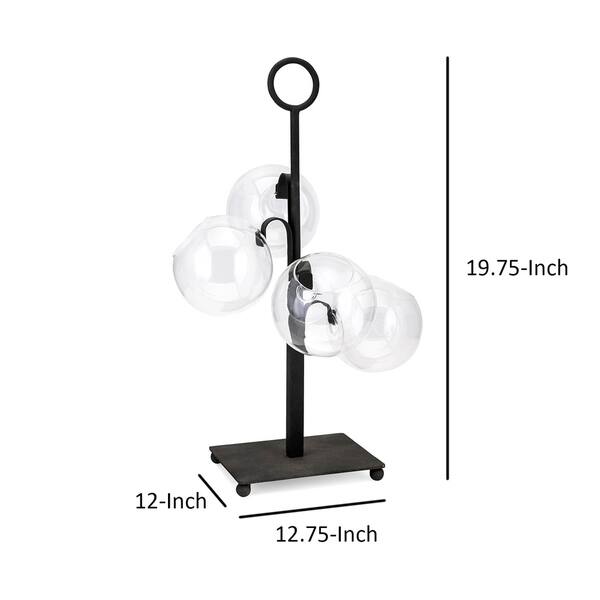 Designer Iron Planter with Four Glass Orb Containers, Black and Clear ...