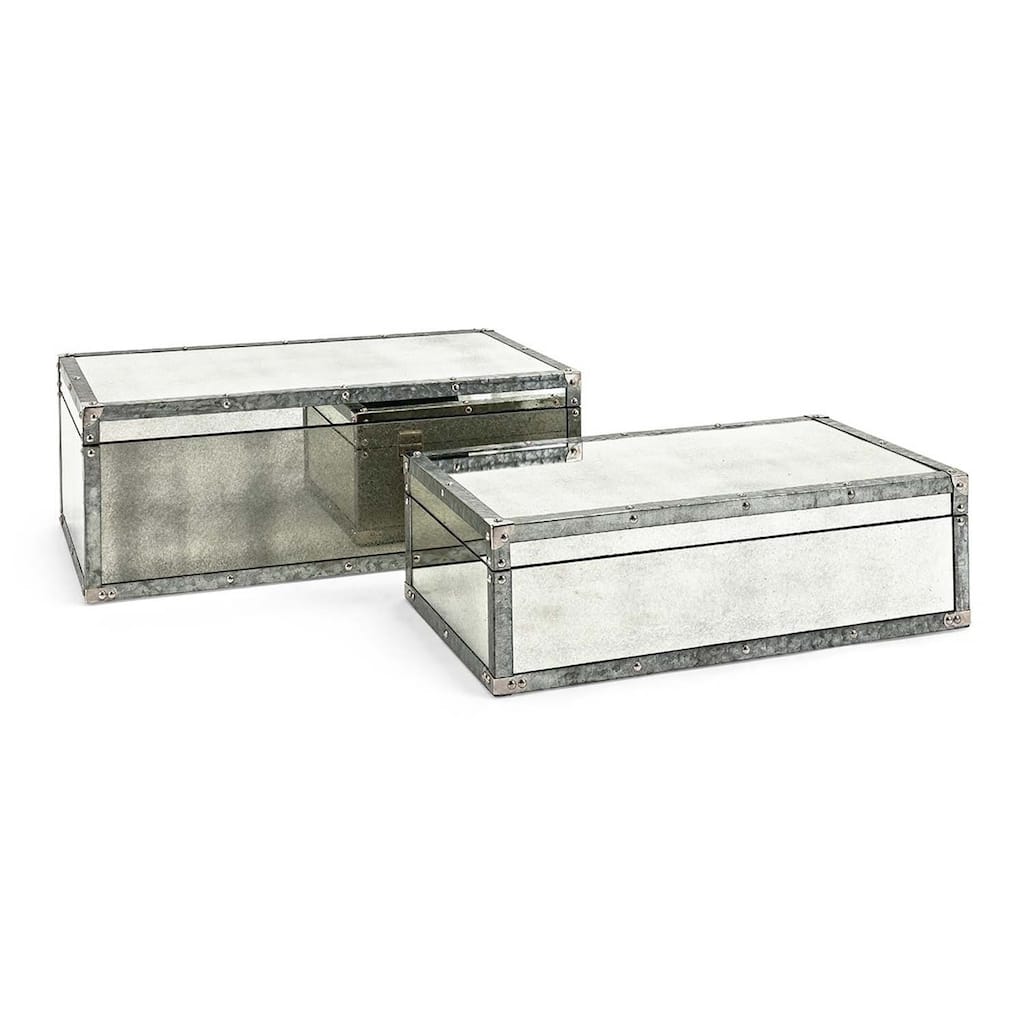 Rectangular Wooden Storage Trunk Set with Mirror Accents, Silver ...