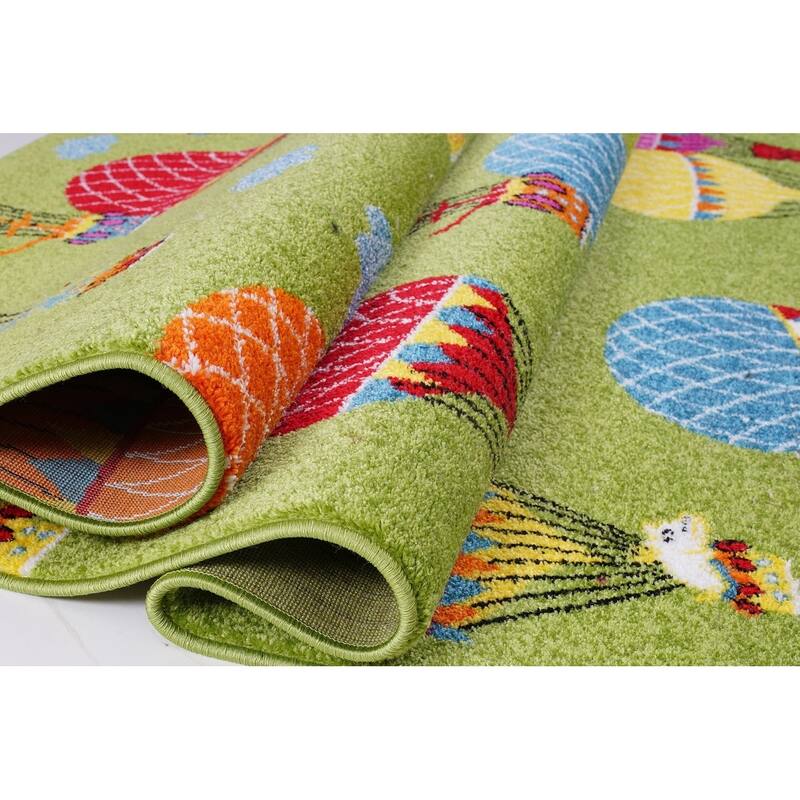 Green Colorfull Cute Area rug Carpet Mat Baloons Parachute Animals ...