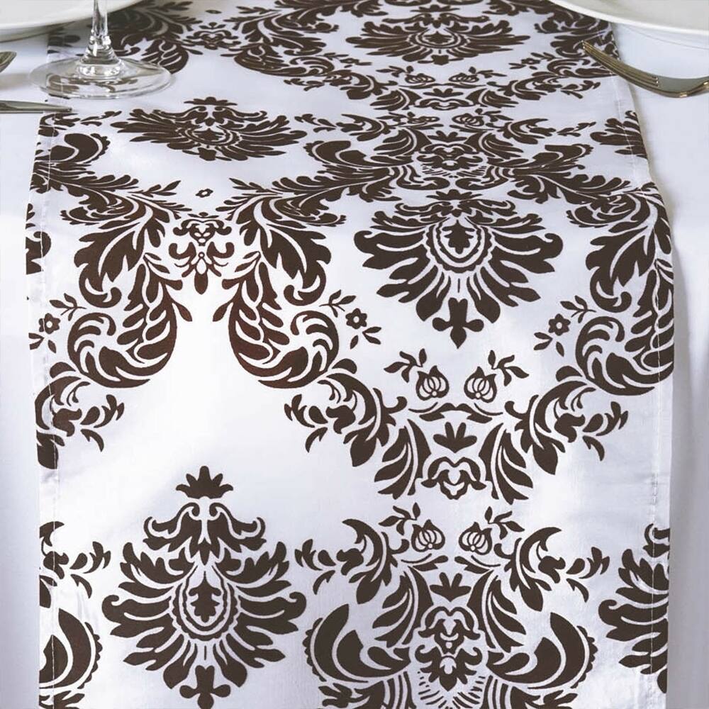 Damask Flocked Taffeta Table Runner Chocolate Brown 12" x 108 ...