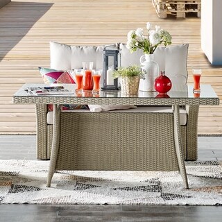 Lawayon Outdoor Wicker Glass Top Tall Cocktail Table by Havenside Home ...