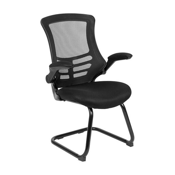 Offex Mesh Sled Base Side Reception Chair with Flip-Up Arms - Black ...