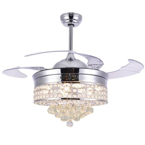 Transitional Retractable Crystal Chandelier Ceiling Fan - 42 Inches ...