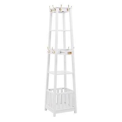 Pyramid Shaped Wooden Hall Tree with Bottom umbrella basket, White ...