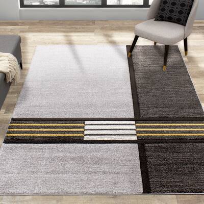 Midtown Grey Black Yellow Quadrant Rug - Overstock - 29557735