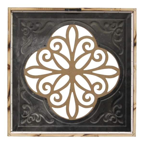 Stratton Home Decor Wood and Metal Blue Square Wall Décor - 16.x16.x1 ...