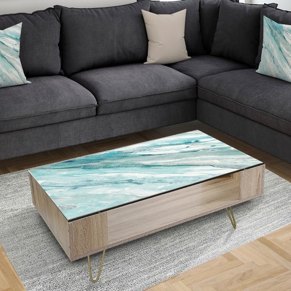 Designart 'Silver Springs II Blue Green' Traditional Coffee Table - Bed ...