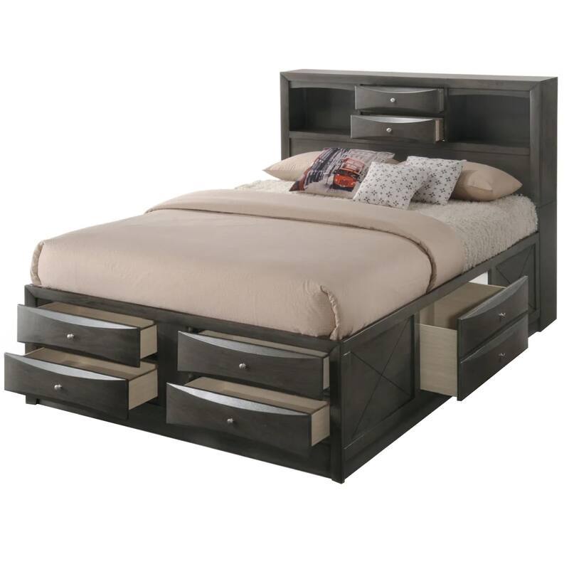 Contemporary Style Queen Size Wooden Storage Bed with Eight Spacious ...