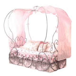 Classic Metal Twin Size Canopy Bed with Scrollwork Design, Silver - Bed ...