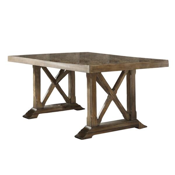 Rectangular Wooden Dining Table With Trestle X Shaped Feet, Antique Oak ...