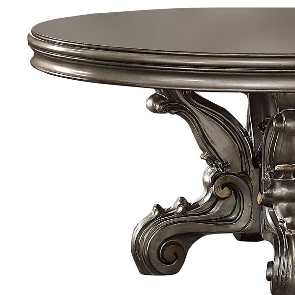 Round Wooden Dining Table with Oversized Scrolled Legs, Silver - Bed ...