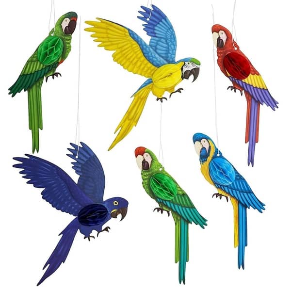 6-Pack Tropical Birds Parrot Honeycomb Paper Cutouts Hanging Party ...