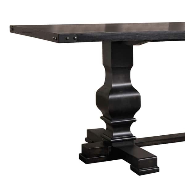 Wooden Rectangular Dining Table With Double Pedestal And Trestle Base ...