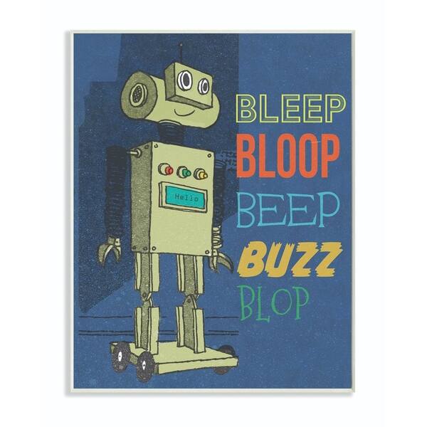 Stupell Beep Bloop Cartoon Robot Kids Nursery Design Wood Wall Art ...