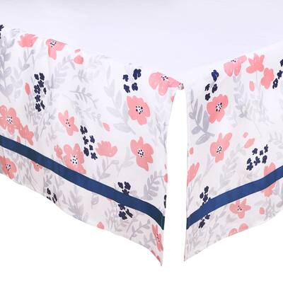The Peanut Shell Floral Print Tailored Crib Dust Ruffle in Coral/Navy ...