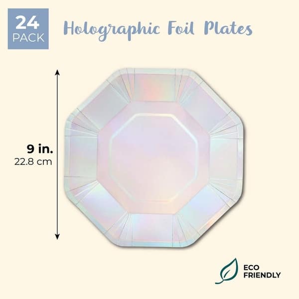 Juvale Octagon Paper Party Plates, Holographic, 9 Inches (24 Pack ...