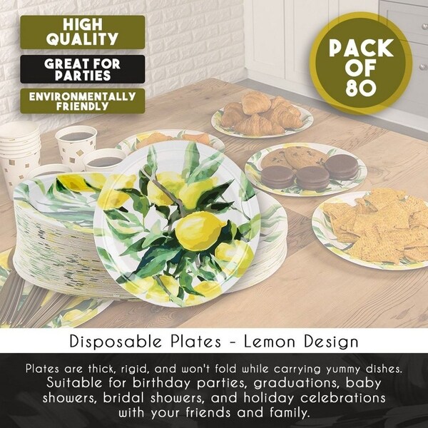 80 Pack Disposable Paper Plates Lemon Party Supplies For Dinner Lunch 9 x 9 Bed Bath Beyond 29744743
