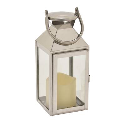Metal Lantern W/led Candle in Silver Metal 6in L x 6in W x 15in H ...