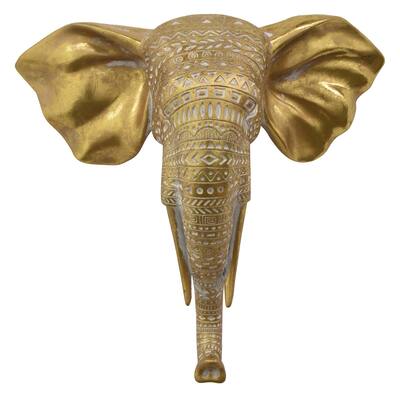 Elephant Head Decor Gold in Gold Resin 12in L x 5in W x 12in H ...