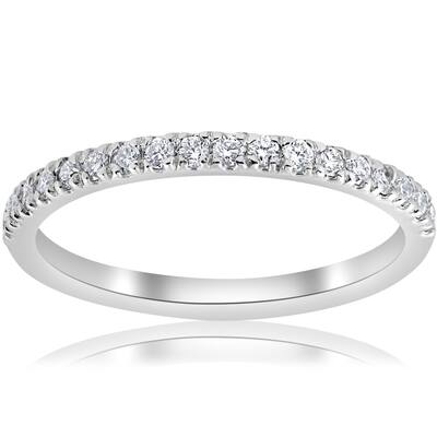 1/5ct Pave Diamond Wedding Ring Stackable Anniversary Band 14k White ...