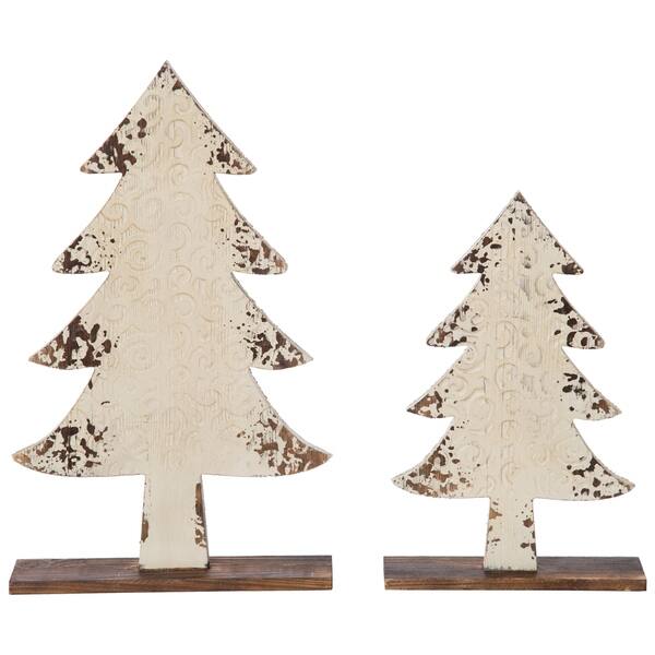Transpac Wood White Christmas White Tree Decor Set of 2 - N/A - Bed ...