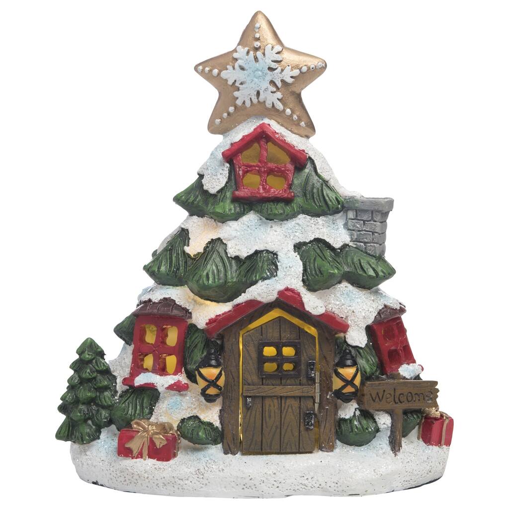 Transpac Resin Red Christmas Light Up Tree House - N/A - Overstock ...