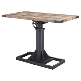 Height Adjustable Wooden Desk with Metal Pedestal Base, Brown and Gray ...