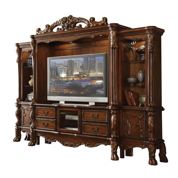 Baroque Style Wooden Entertainment Center with 2 Side Piers, Brown ...