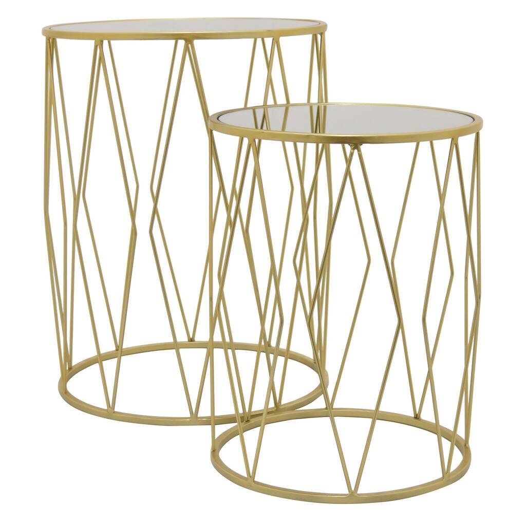 Metal Mirrored Plant Stand Set of 2 in Gold 15in L x 15in W x 21in H ...