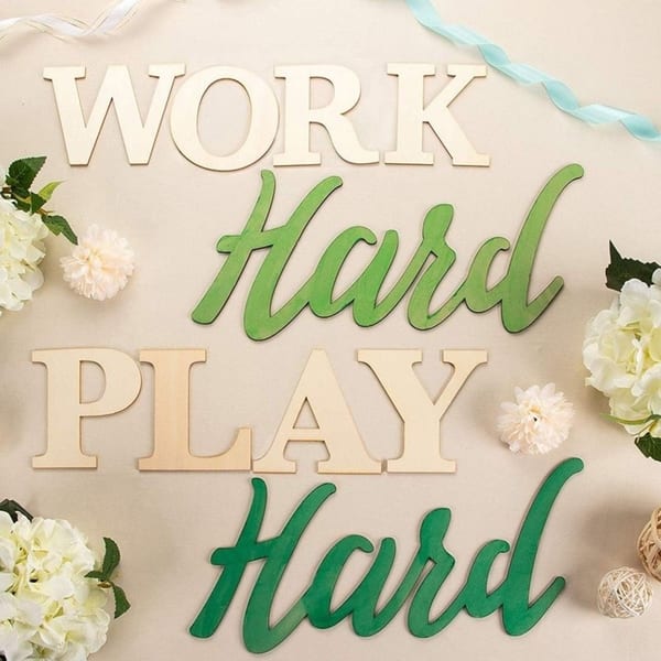 Work Hard Play Hard Sign, Unfinished Wood Cutout Inspirational Quotes ...