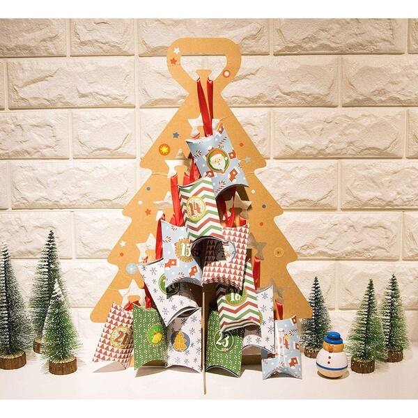 Kraft Standing Cardboard Advent Christmas Tree Calendar Set with 24 ...