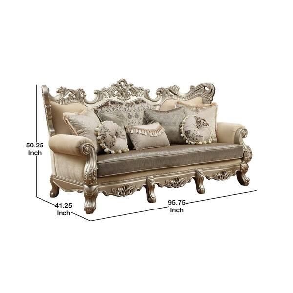 Traditional Style Wing Back Wooden Sofa with Ornated Details, Gold and ...