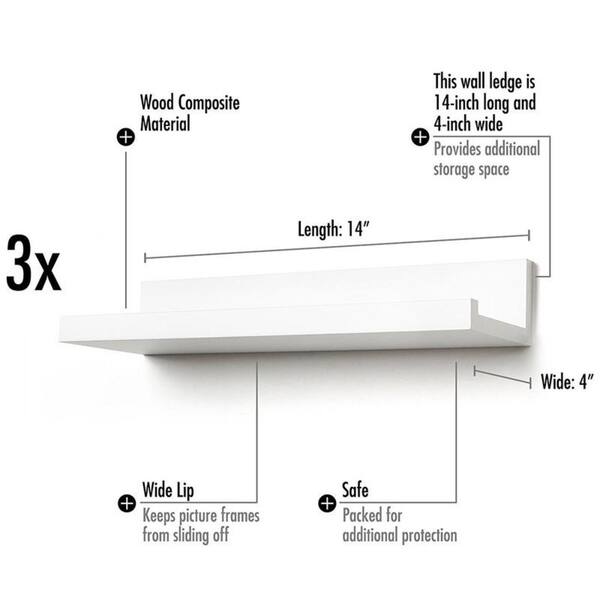 Set of 3 14" Picture Display Ledge Wall Mount Shel White - Bed Bath ...
