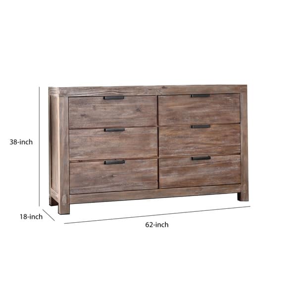 6 Drawer Rustic Style Wooden Dresser with Block Legs, Brown - Bed Bath ...
