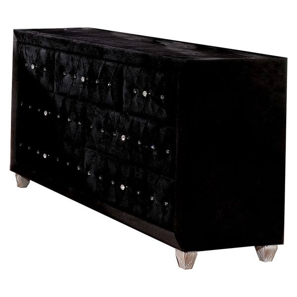 Fabric Upholstered 7 Drawer Wooden Dresser with Tufting Details, Black ...