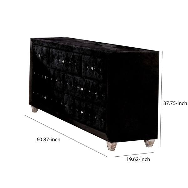 Fabric Upholstered 7 Drawer Wooden Dresser with Tufting Details, Black ...