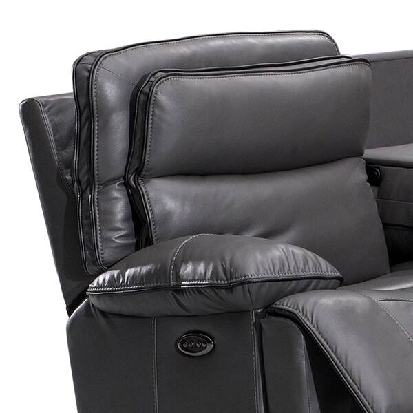 Dual Power Recliner Sofa with Drop Down Table and Power Headrest, Gray ...