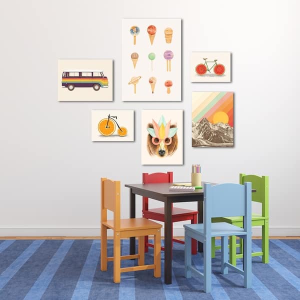 Fun & Funky Children 6 Piece Gallery Wrapped Canvas Wall Art Set - 16 x ...