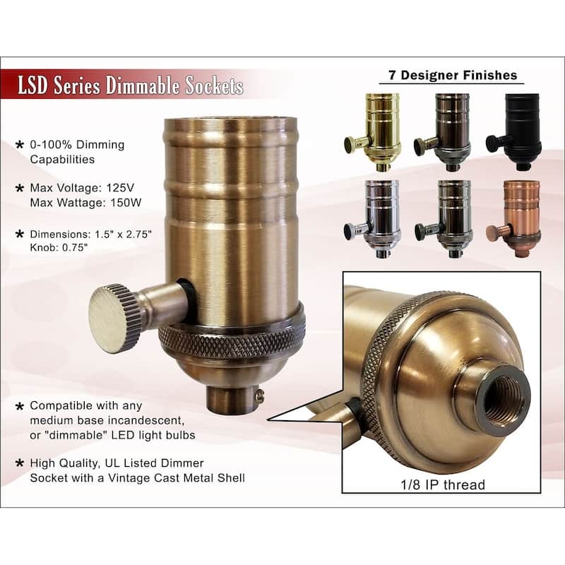 Royal Designs Dimmer Lamp Socket with Shell and Turn Knob, E26 Medium ...