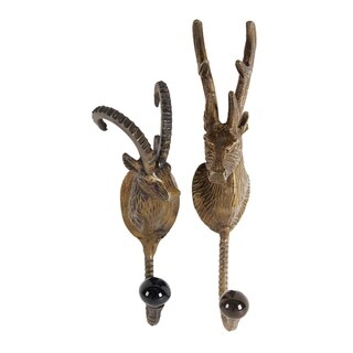 Metal Sheep Head Hangers with Crystal Ball At Base, Set of 2, Gold - On ...