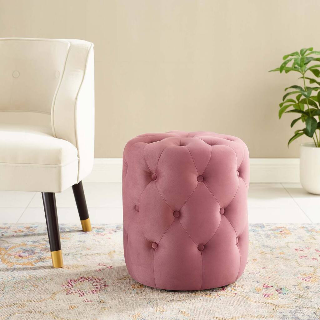 18 Inch Button Tufted Velvet Ottoman, Round Feet, Ivory - Overstock ...