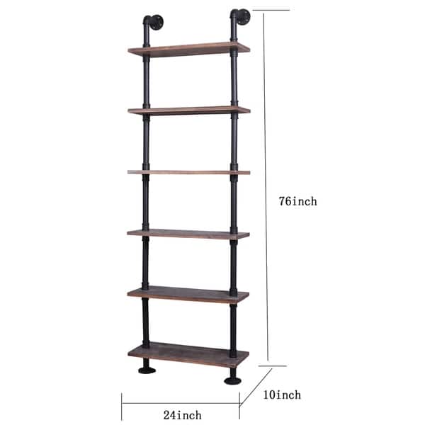 Emitt Tall Bookshelf Black Pipe Frame with Weathered Maple Shelves - On ...