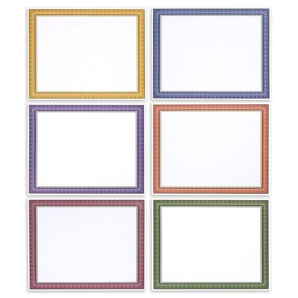 96 Pack Certificate Papers - 6 Different Assorted Colors Award ...